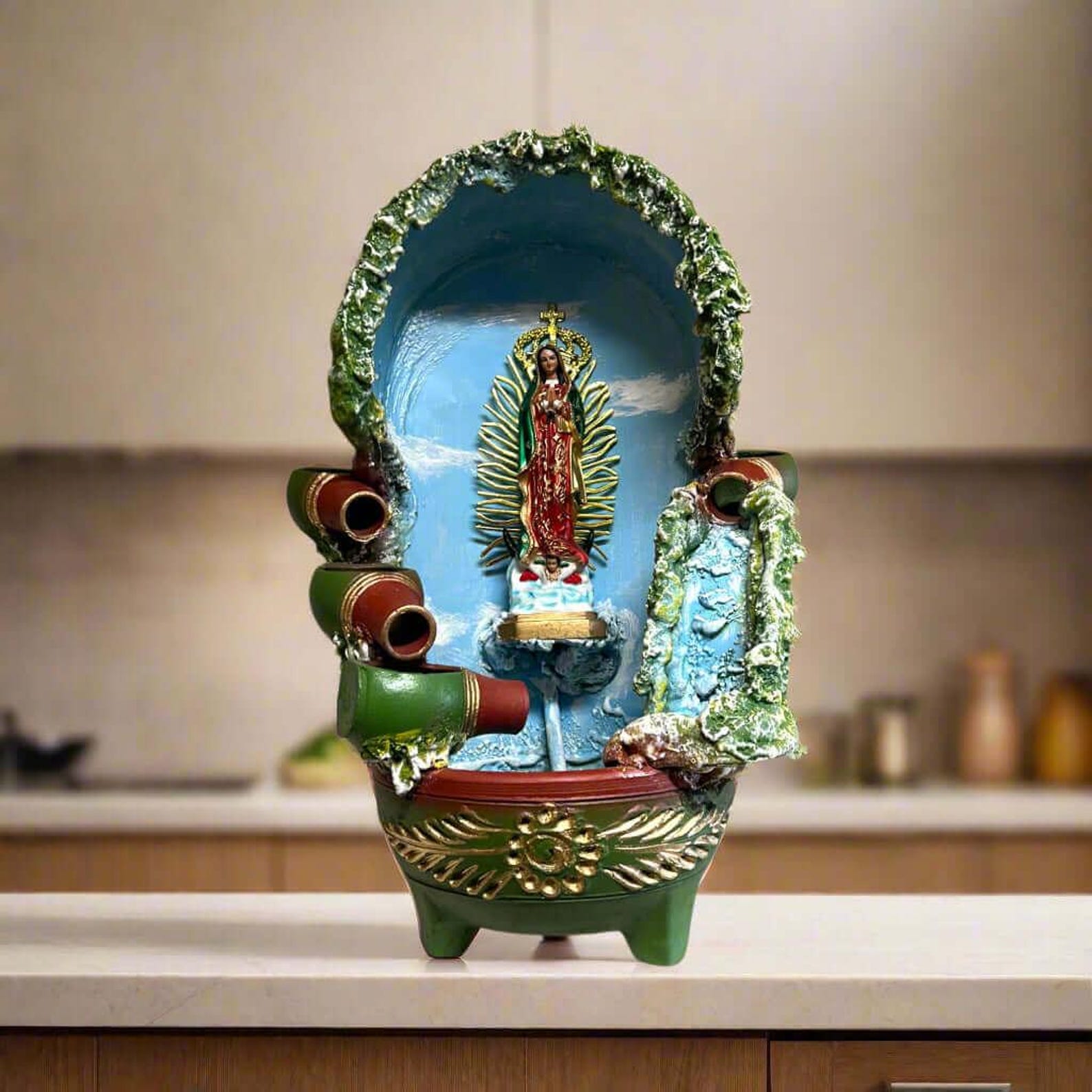 Handcrafted Mexican Outdoor Fountain | Painted Traditional Water ...