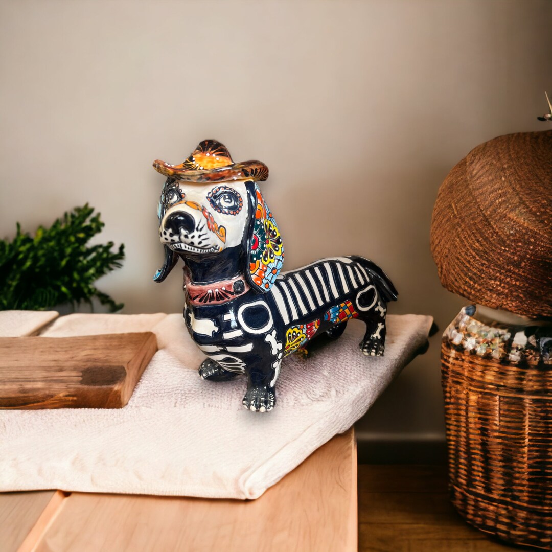 Handmade Talavera Dachshund Statue Day of the Dead Pottery medium - Etsy