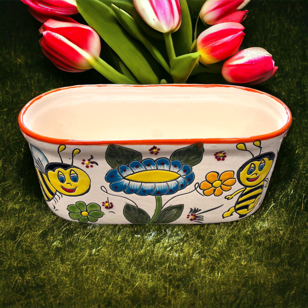 Hand-painted Talavera Mexican Honey Bee Flower Pot Medium-sized ...