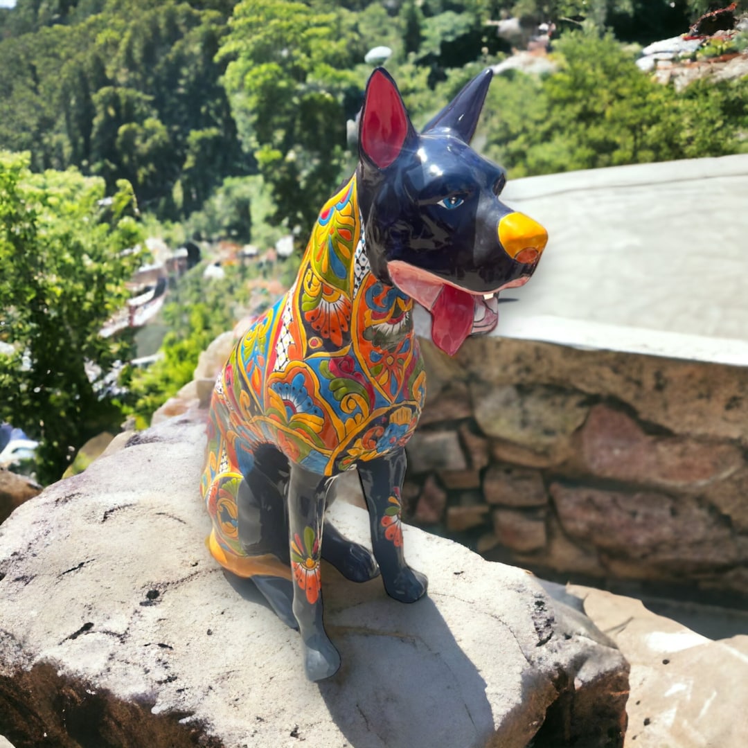 Hand-painted Talavera Dog Statue Colorful 4 Ft. Tall Mexican Ceramic ...