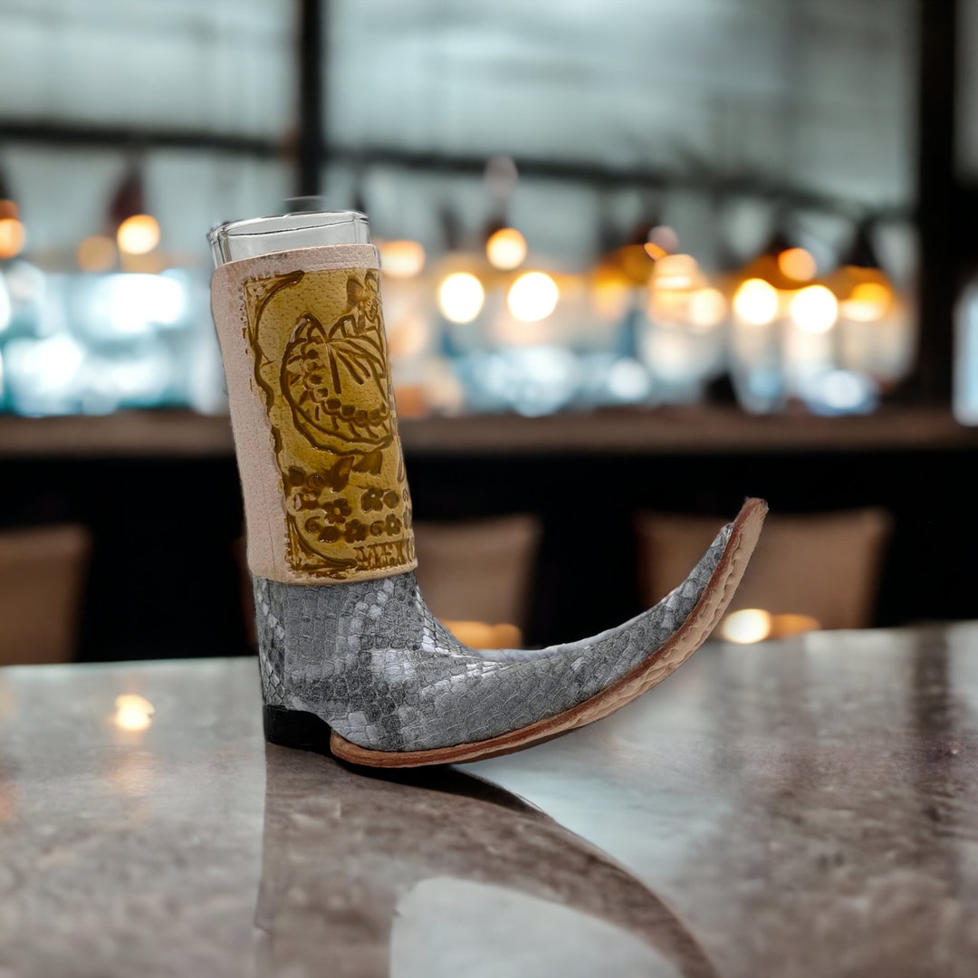 Mexican Cowboy Boot Shot Glass Authentic Leather Wrapped - Etsy