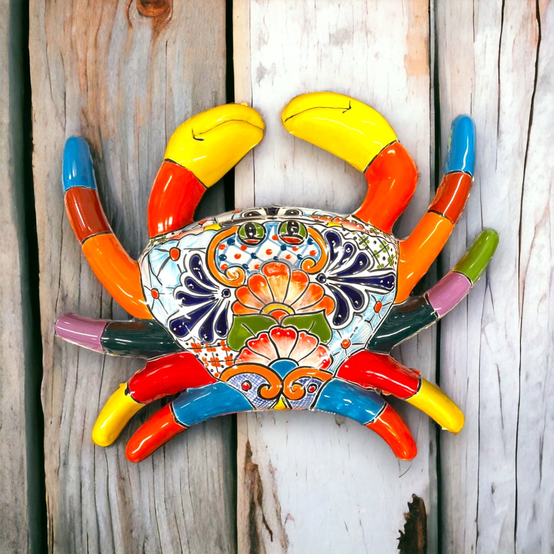 Mexican Handmade Crab Wall Art Colorful Talavera Statue large - Etsy