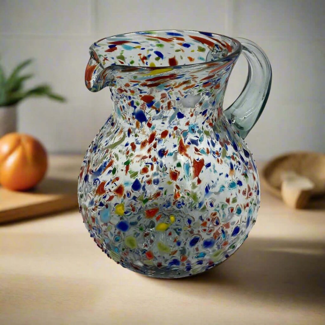 Confetti Glass Pitcher | Hand-blown Mexican Rock Jug - Etsy