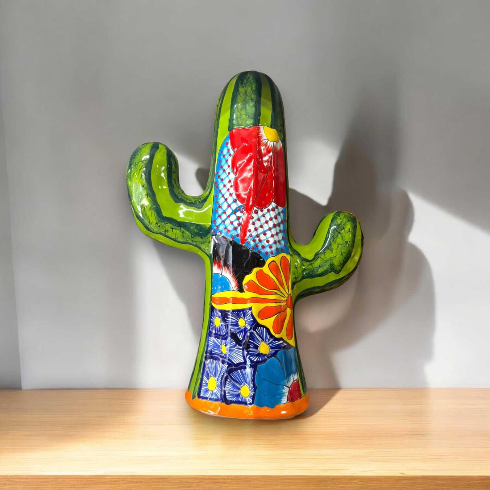 Handmade Talavera Cactus Statue | Medium Size Colorful Cultural Art - Etsy