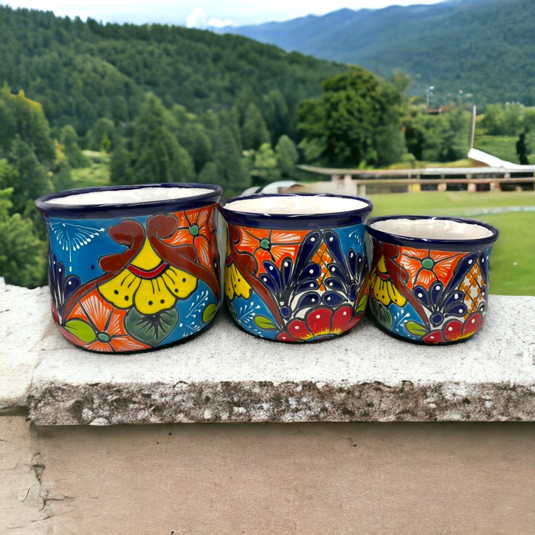 Set of 3 Talavera Flower Pots Colorful Hand-painted Mexican Planters - Etsy
