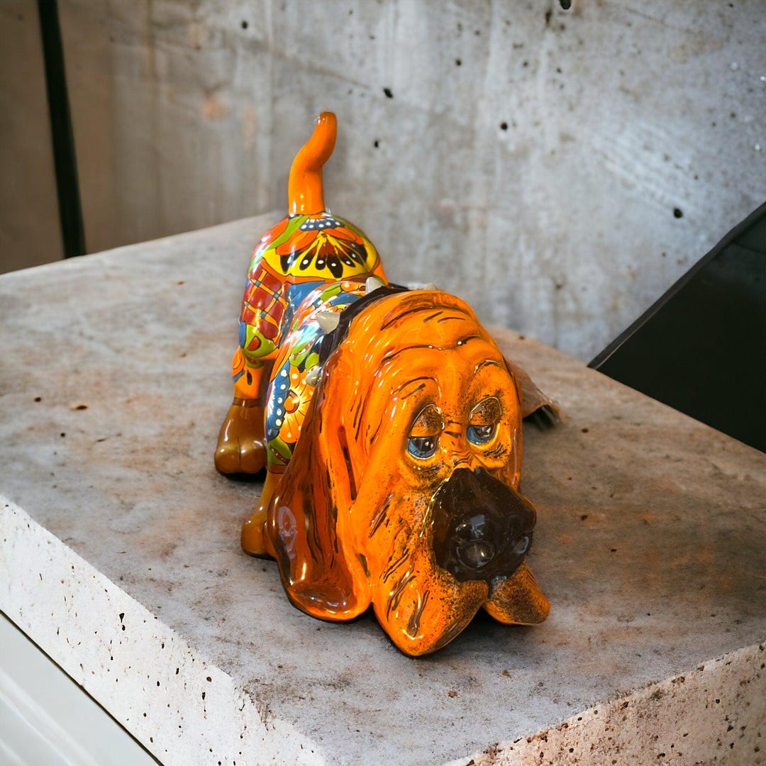 Colorful Talavera Hound Dog Statue | Handcrafted Mexican Dog Art ...