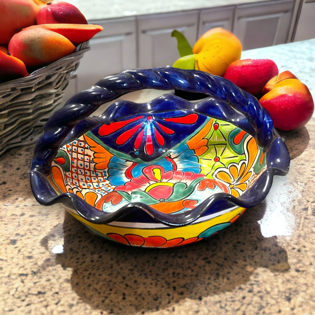 Talavera Fruit Basket Colorful Hand-painted Mexican Pottery Centerpiece ...