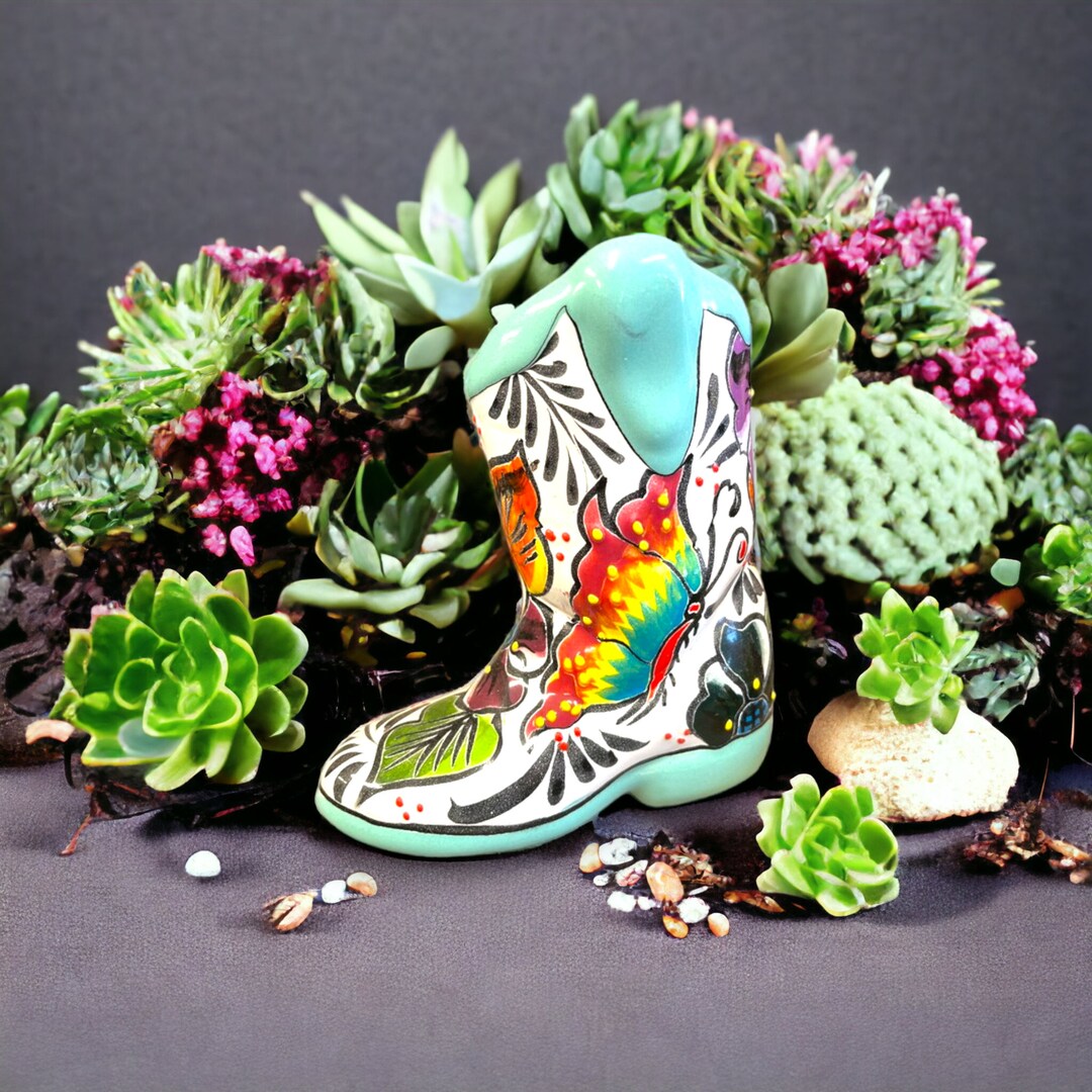 Hand-painted Talavera Mexican Boot Flower Pot Colorful Small Talavera ...