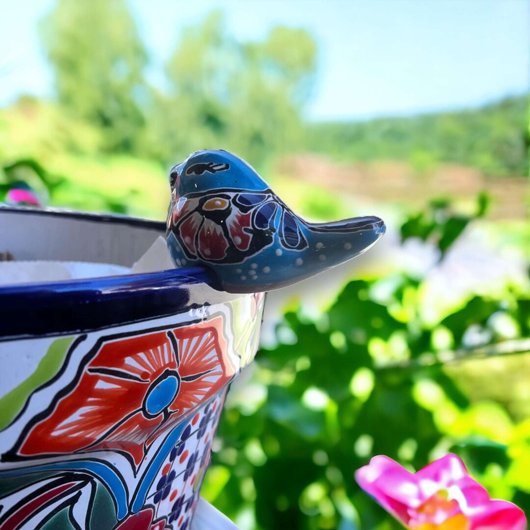 Handcrafted Talavera Bird Figurine | Mexican Flower Pot Decoration ...