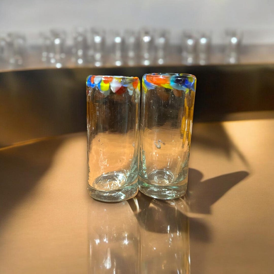 Handmade Double Shot Glass | Artisanal Confetti Rim Design - Etsy