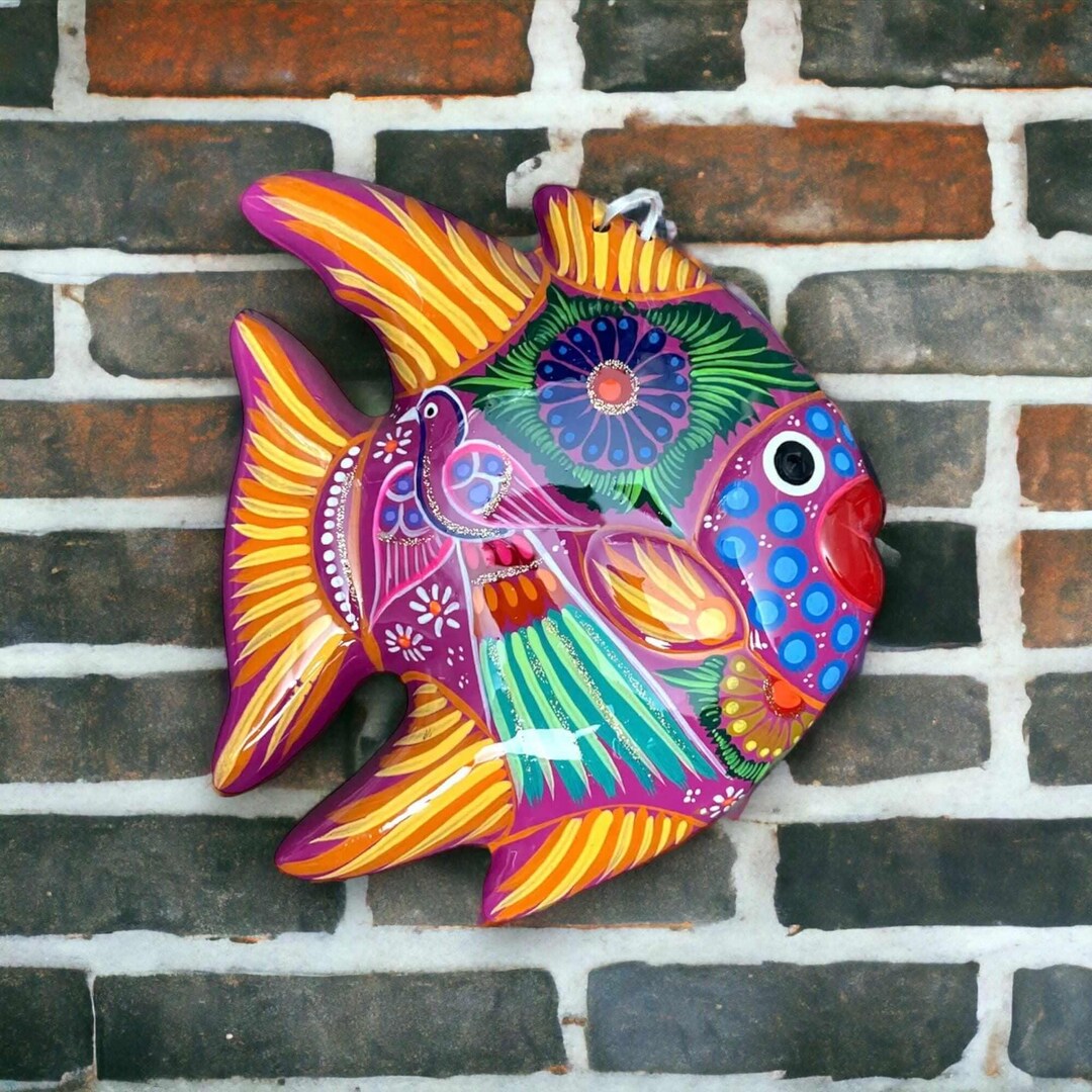 Colorful Hand-painted Guerrero Fish Wall Art | Mexican Artisan Decor ...