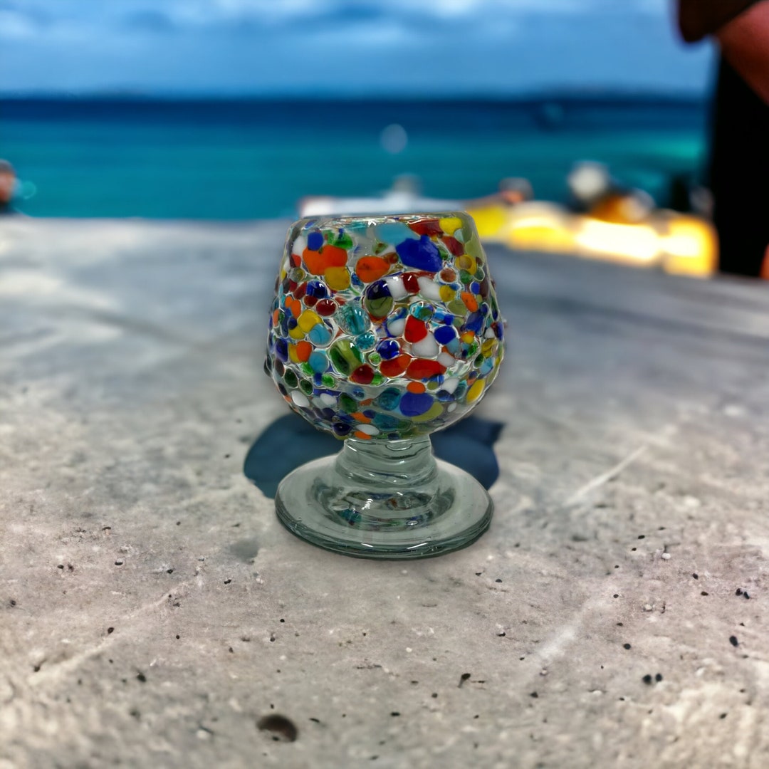 Set of 4 Artisan Cognac Shot Glasses Handcrafted With Confetti Rock ...