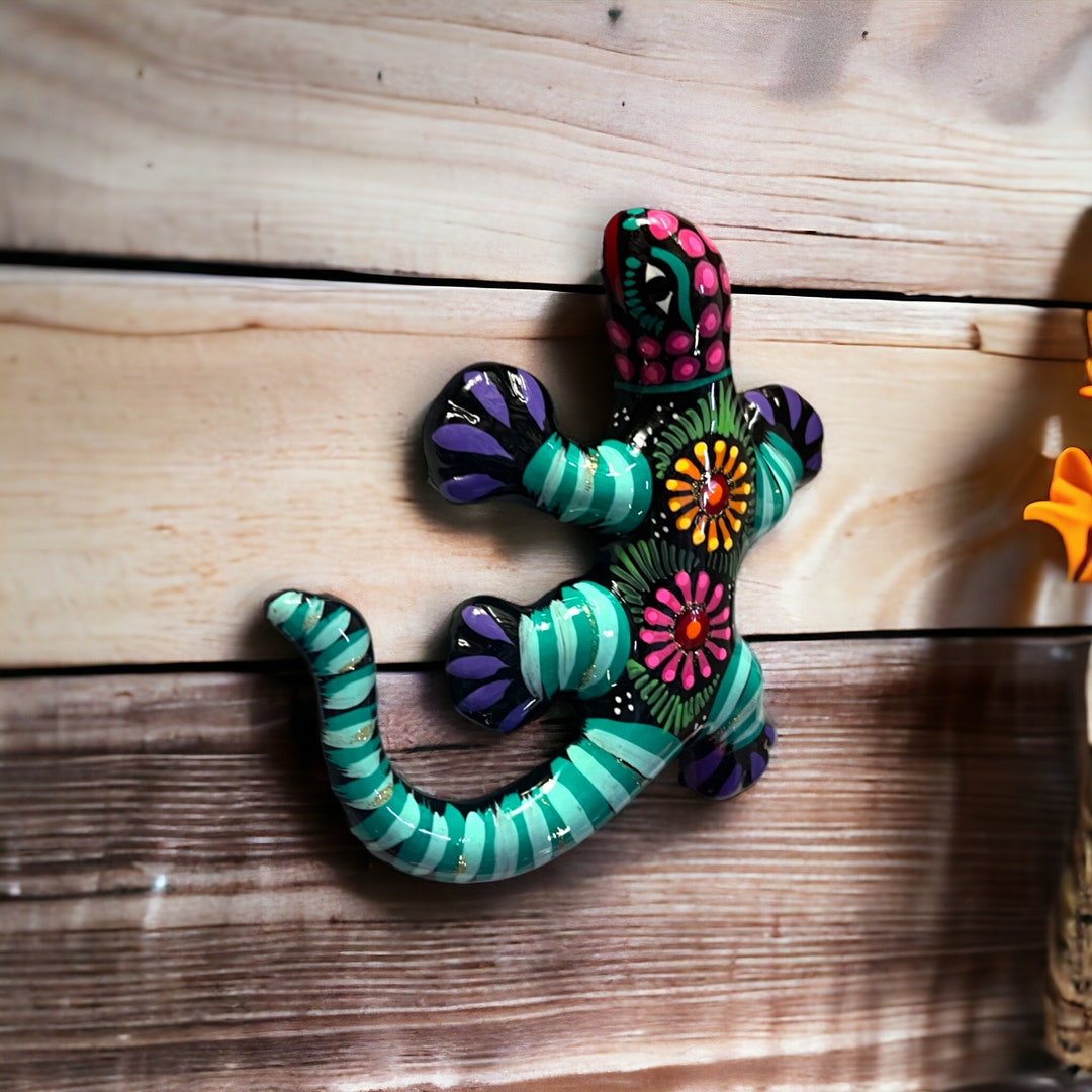 Colorful Guerrero Hand-painted Lizard Wall Art Vibrant Mexican Artisan ...