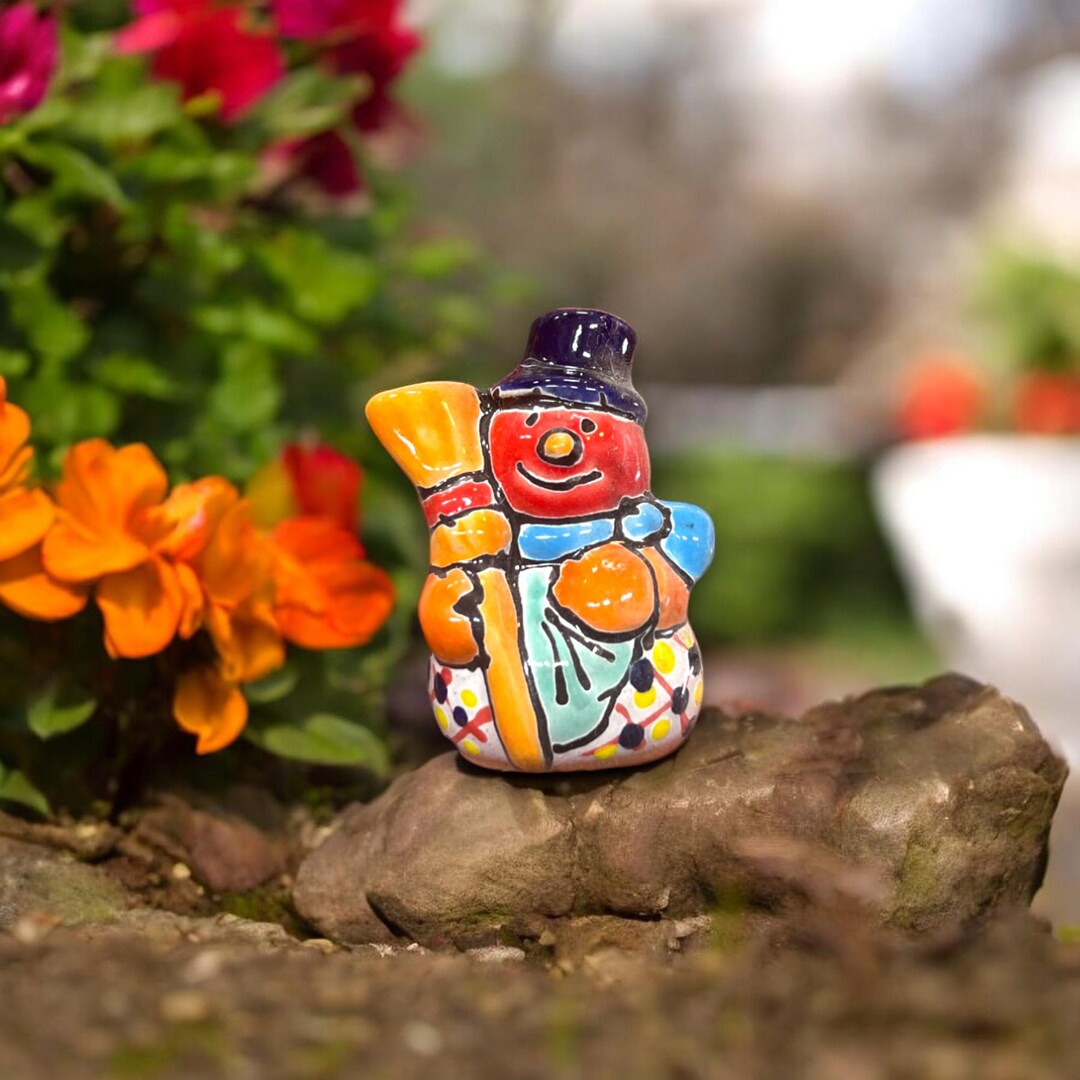 Vibrant Hand-painted Mexican Snowman Figurine Colorful Ceramic ...