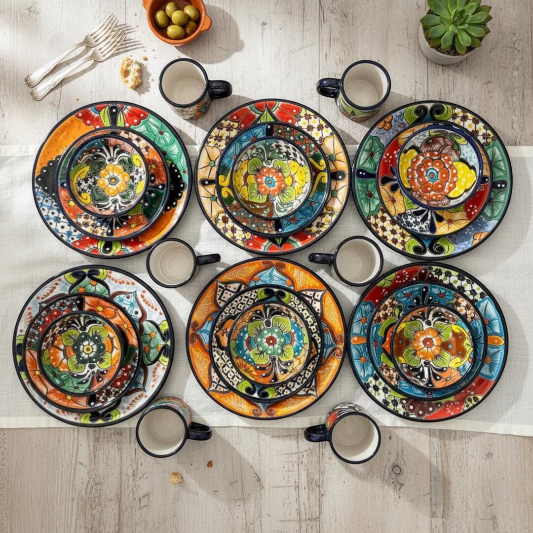 Talavera Dinnerware Set | 26-piece Vibrant Floral Mexican Dishware - Etsy