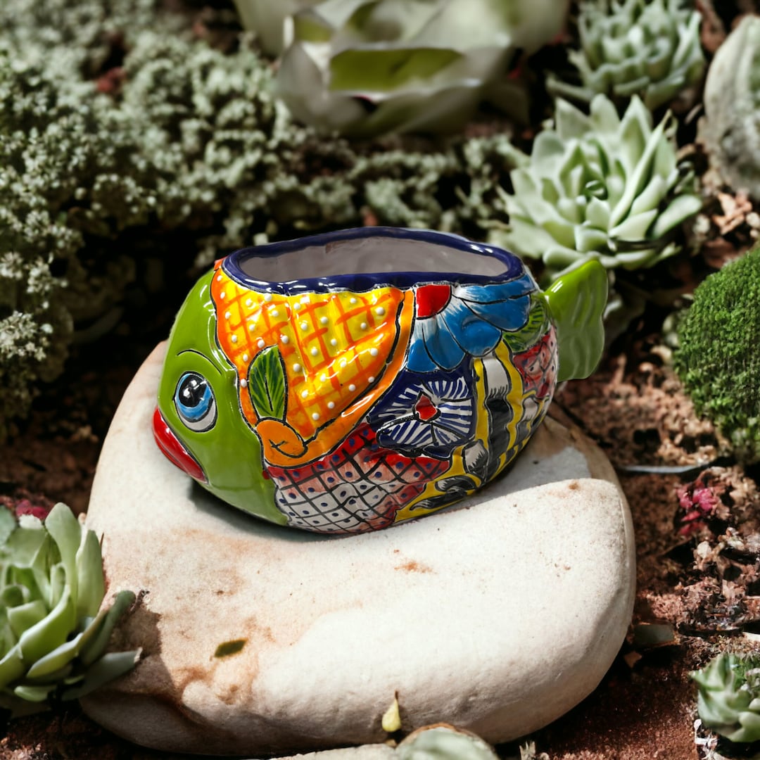 Small Talavera Fish Planter Colorful Hand-painted Mexican Statue ...