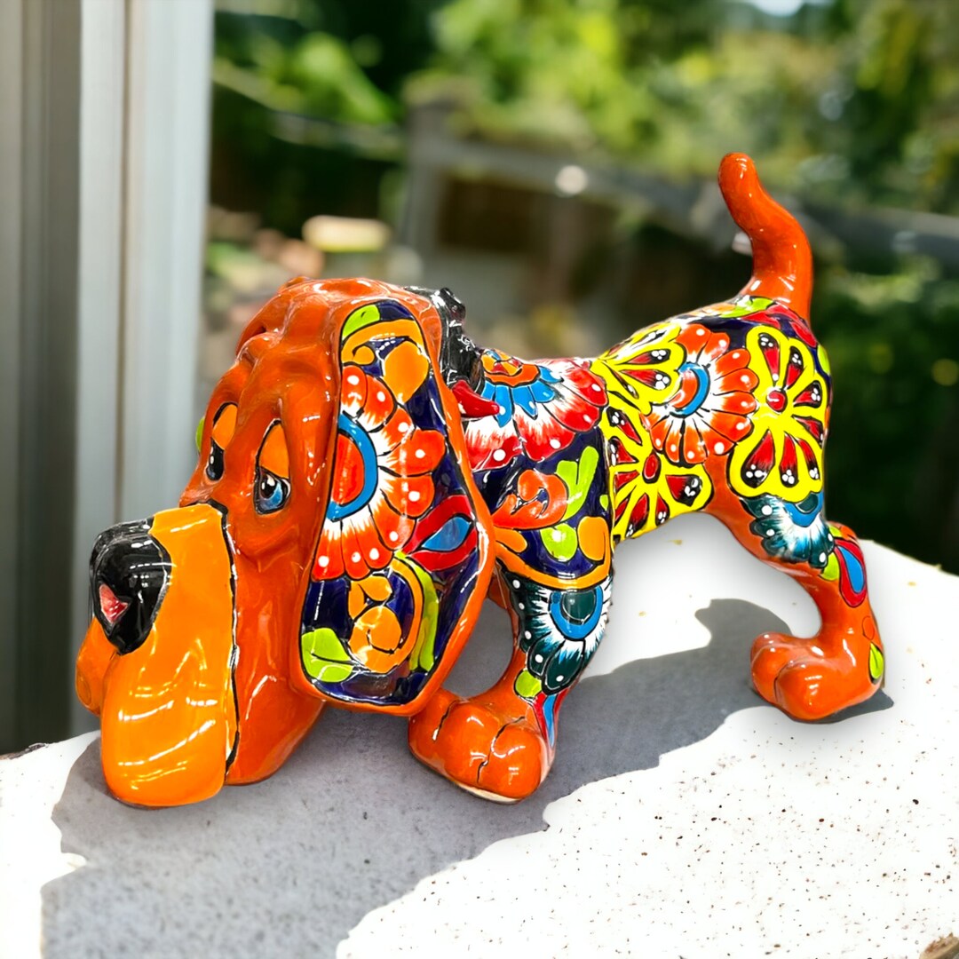 Colorful Hand-painted Talavera Dog Statue Charming Mexican Pottery ...