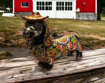 Colorful Hand-painted Talavera Dog Statue Charming Mexican Pottery ...