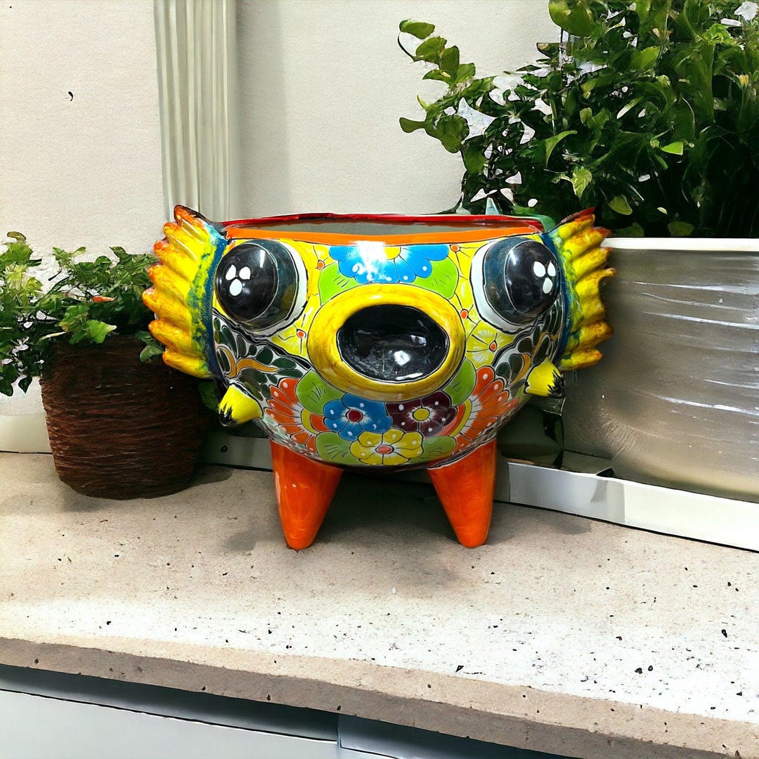 Talavera Puffer Fish Planter | Hand-painted Ceramic Pottery - Etsy