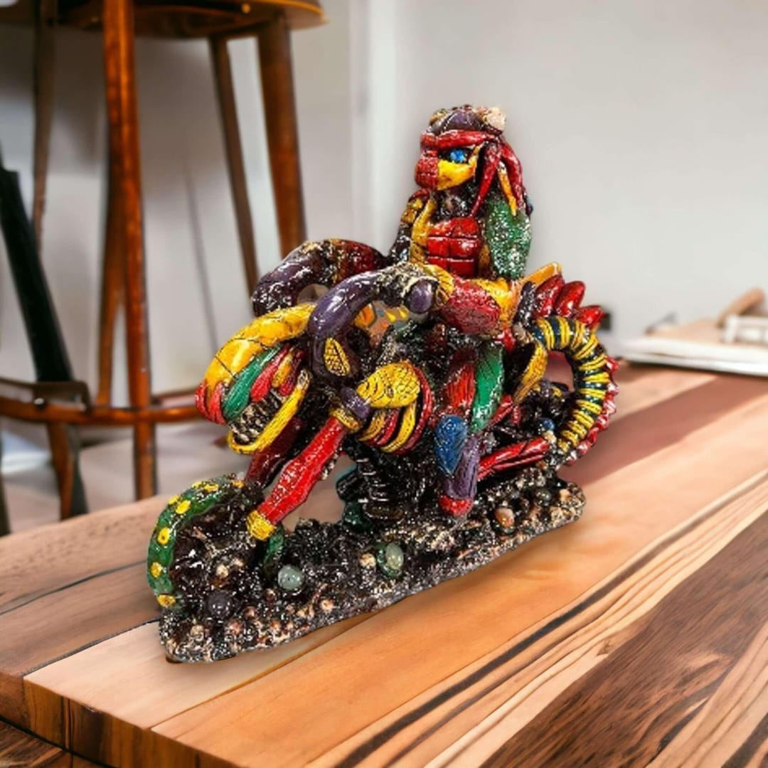 Handcrafted Aztec Warrior Motorcycle Statue | Authentic Mexican ...