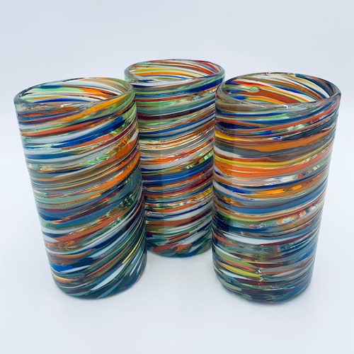 Hand Blown Mexican Drinking Glasses Set of 6 Glasses With - Etsy