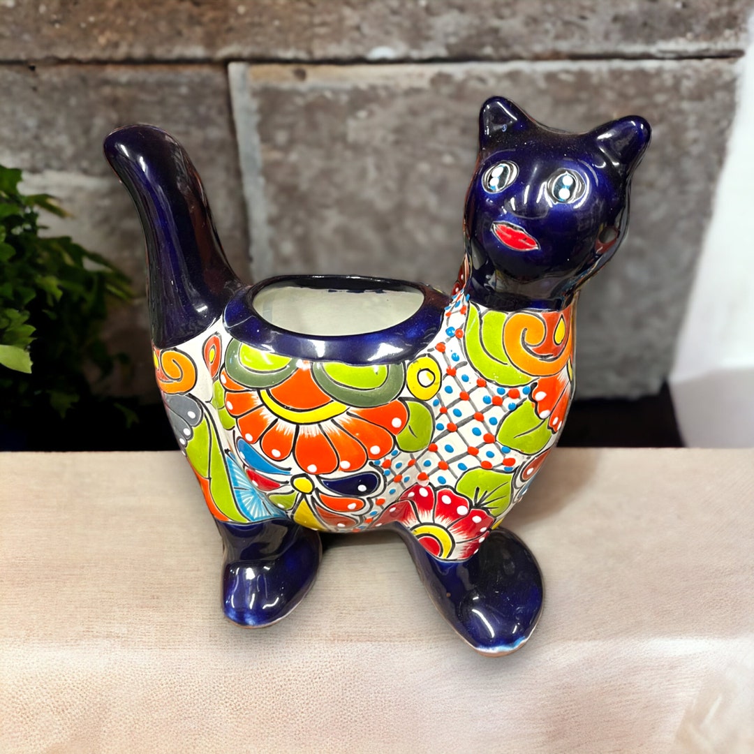 Talavera Cat Planter Colorful Hand-painted Mexican Artwork medium - Etsy