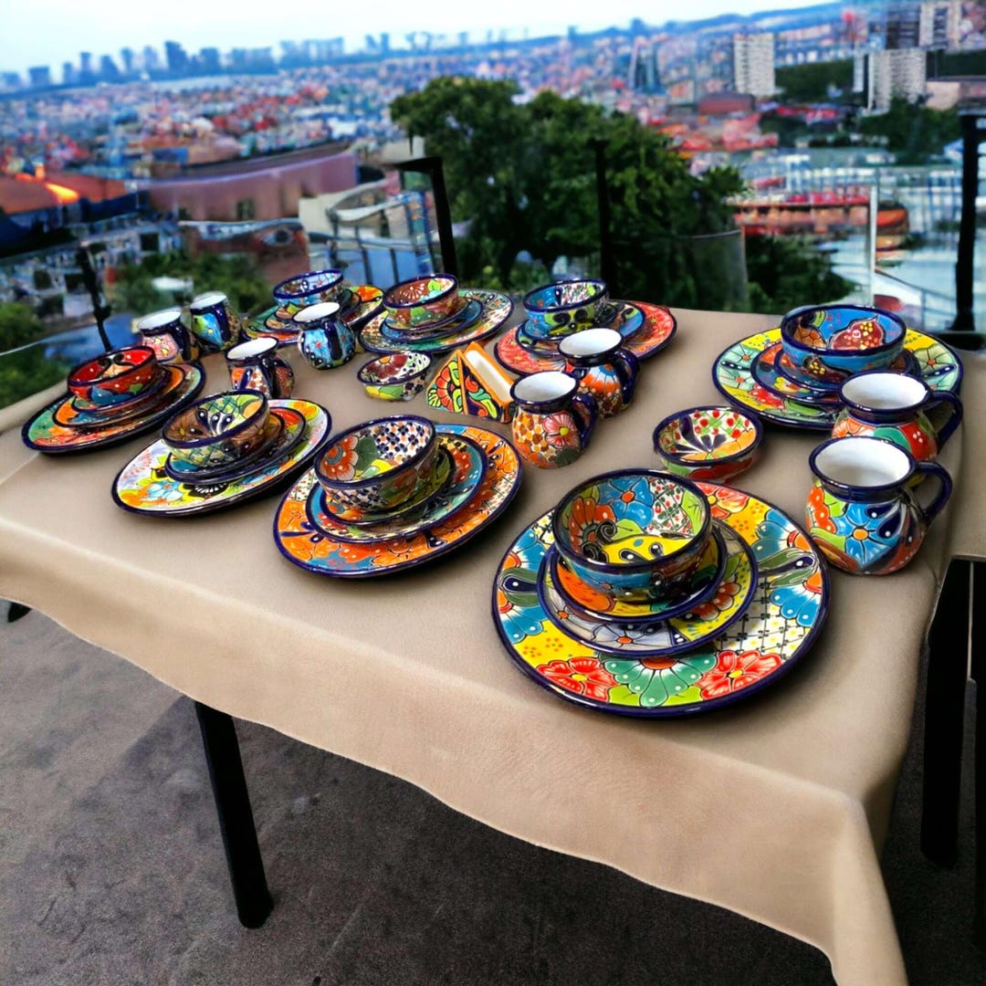 Talavera Dinnerware Set | 51-piece Floral Tableware for 8 - Etsy