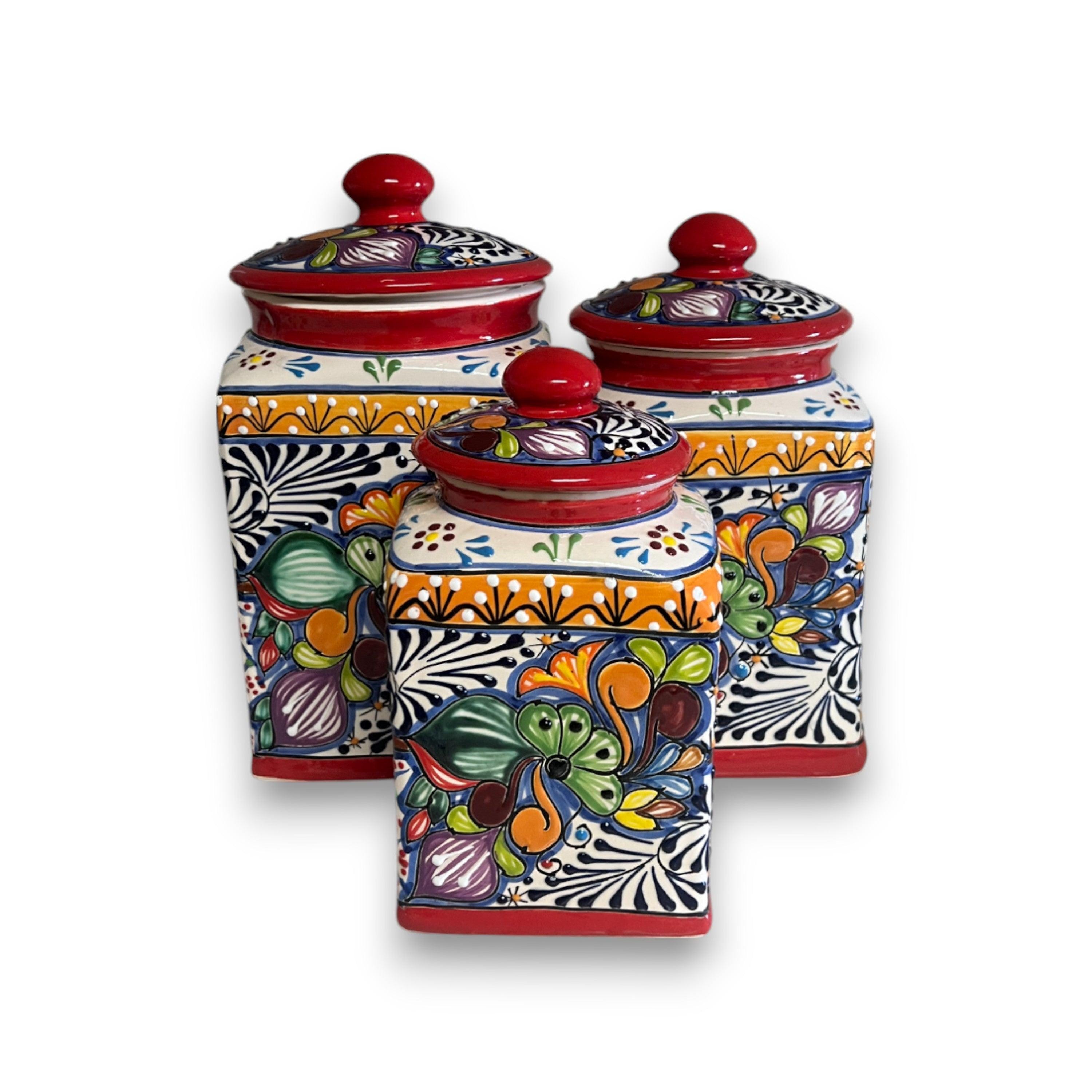 Red Talavera Canister Set | Hand-painted Mexican Kitchen Jars - Etsy