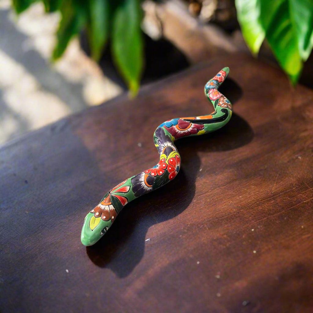 Handmade Talavera Snake Statue | Hand-painted Mexican Decor - Etsy