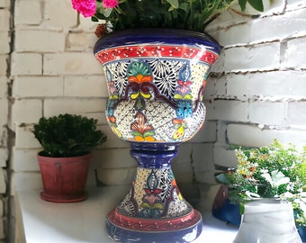 Talavera Tall Planter Large Pot Folk Art Mexican Pottery Hand Painted ...