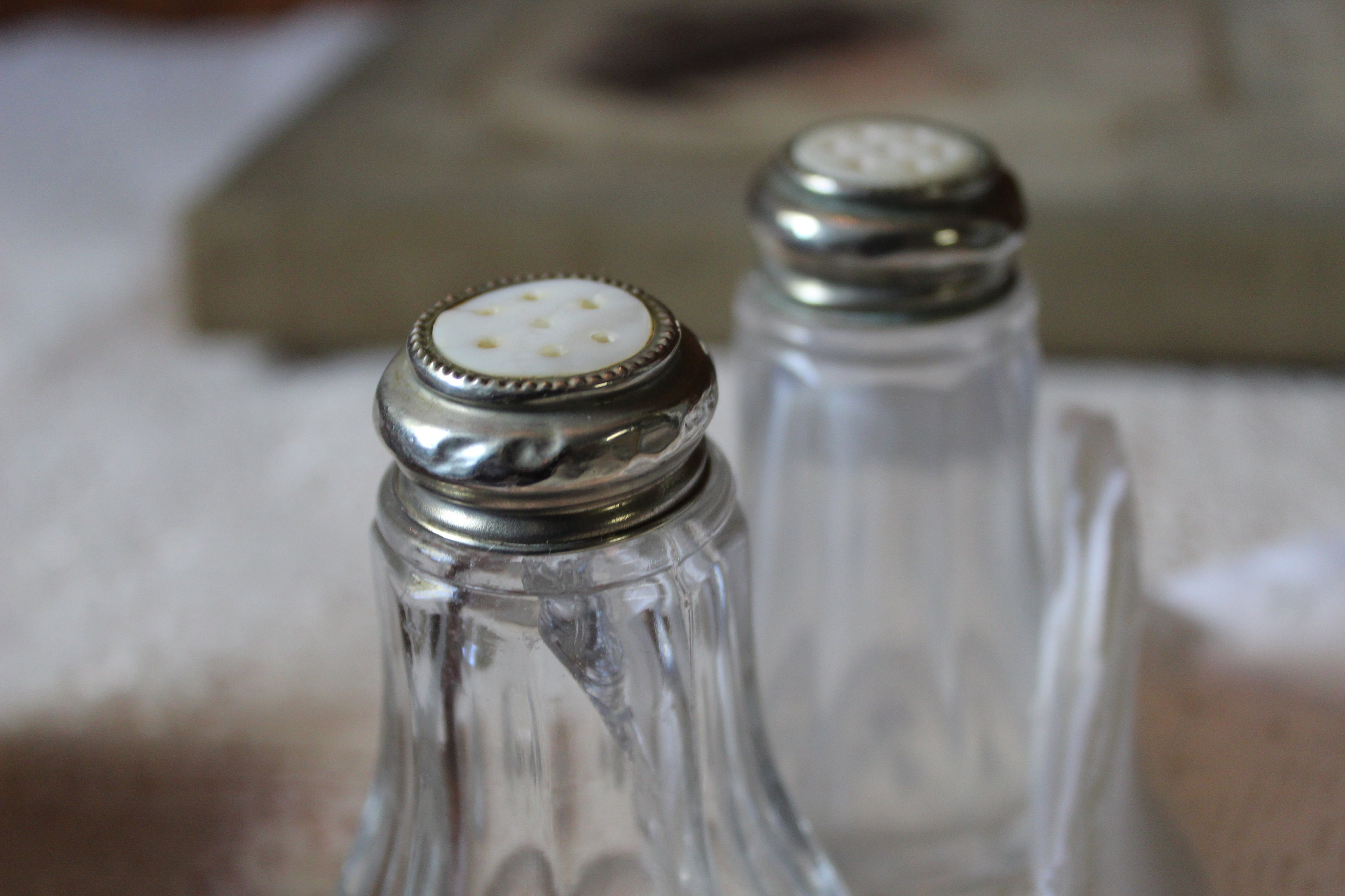 Antique Hand Blown Cut Crystal Glass Salt & Pepper Shakers With ...