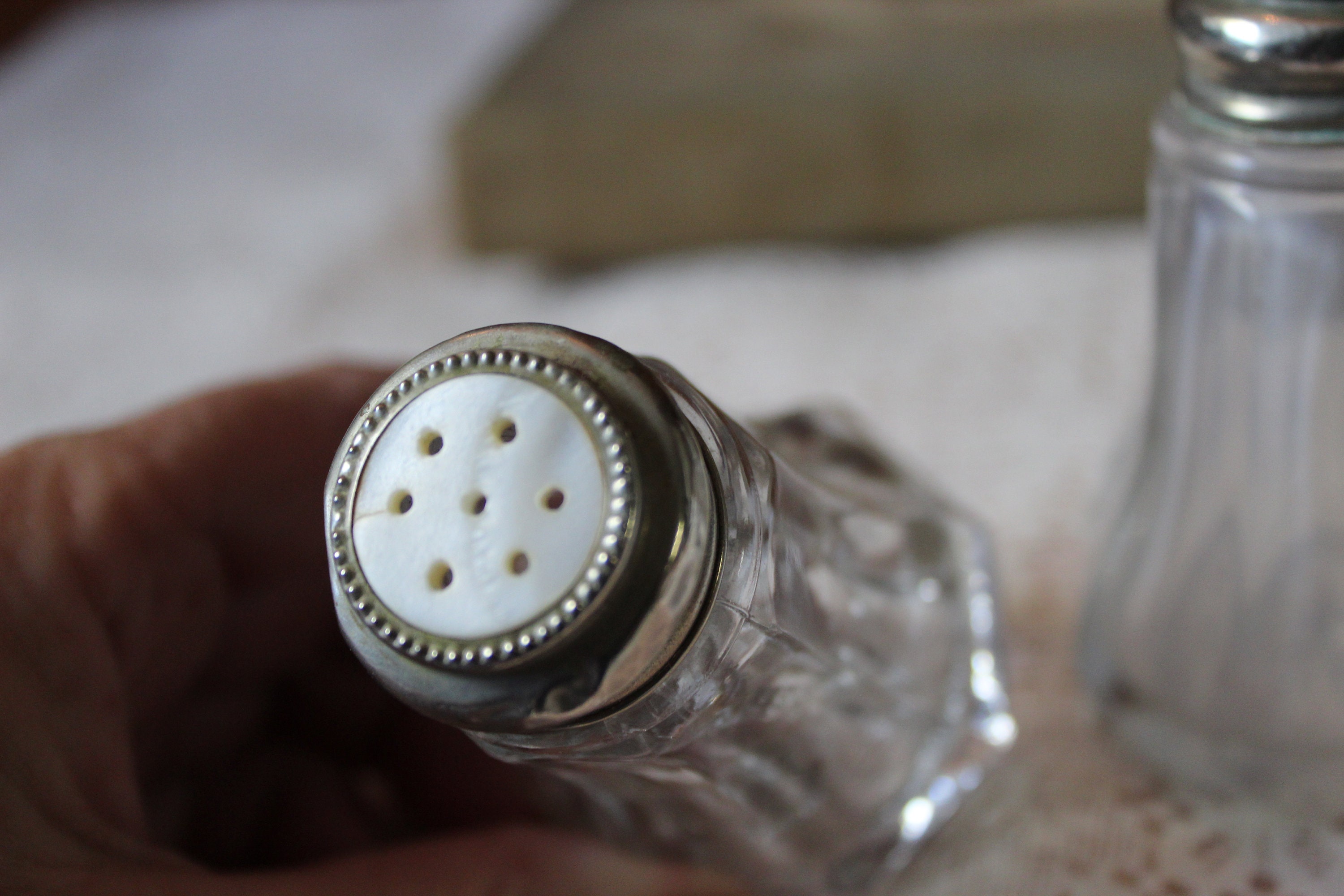 Antique Hand Blown Cut Crystal Glass Salt & Pepper Shakers With ...