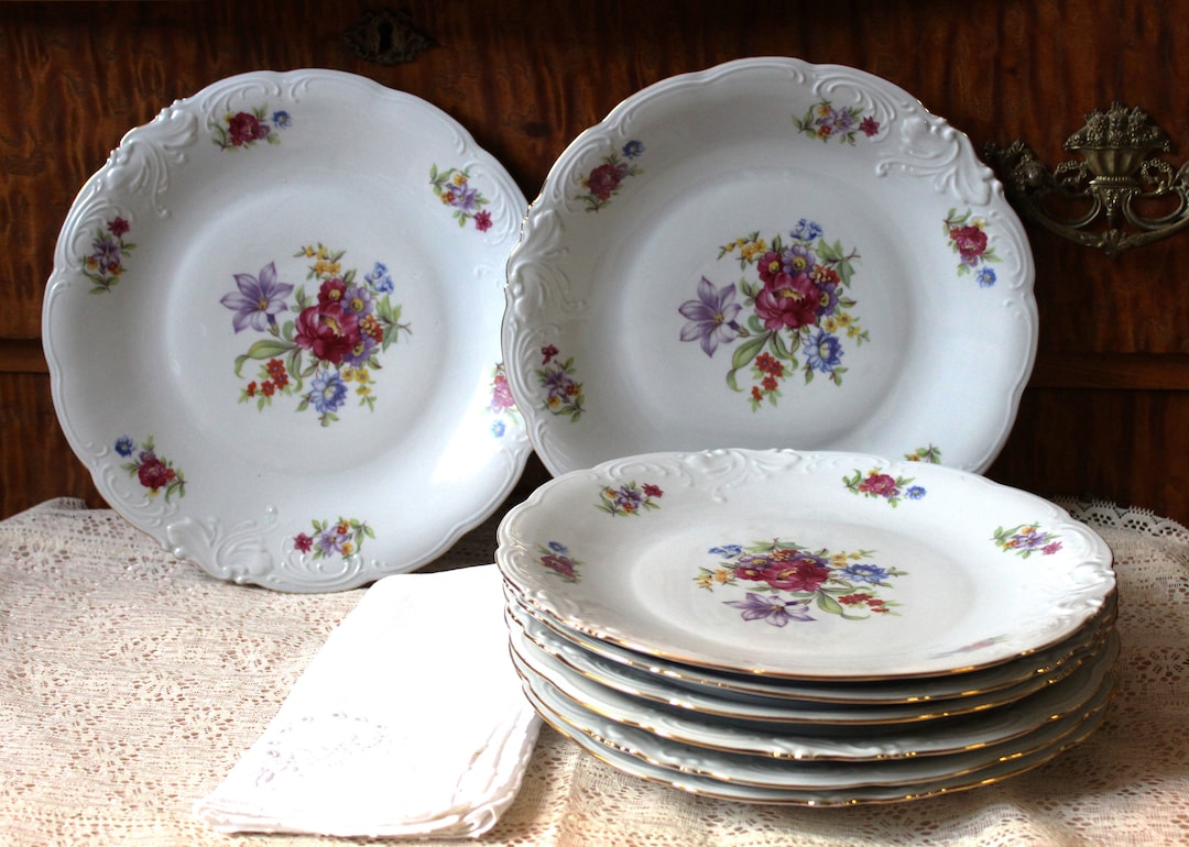 Vintage WAWEL Floral Motif China Poland White Pink Rose Garden Dinner ...