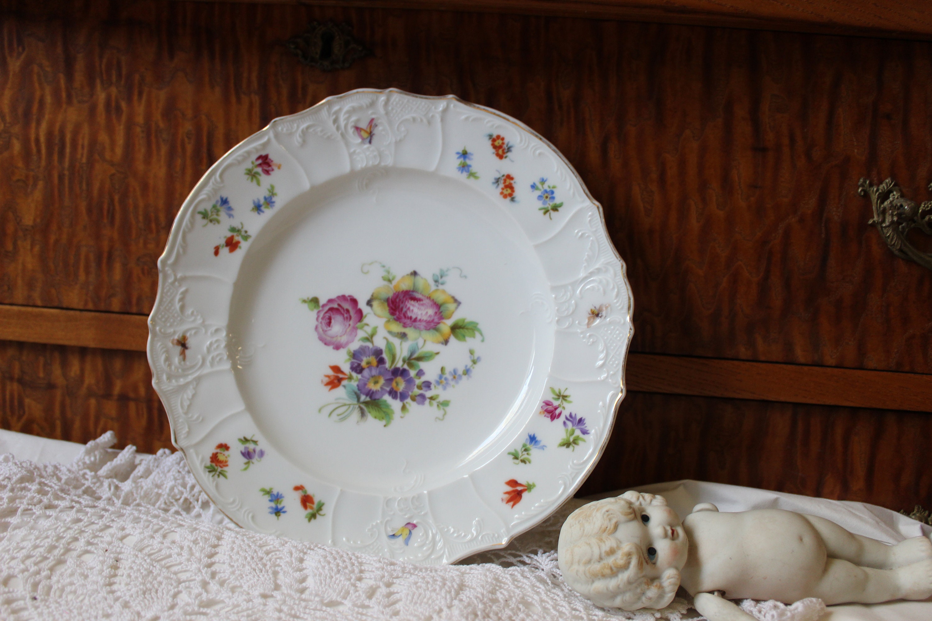 HTF Vintage Crown Imperial Czechoslovakia Floral Bee Butterfly - Etsy