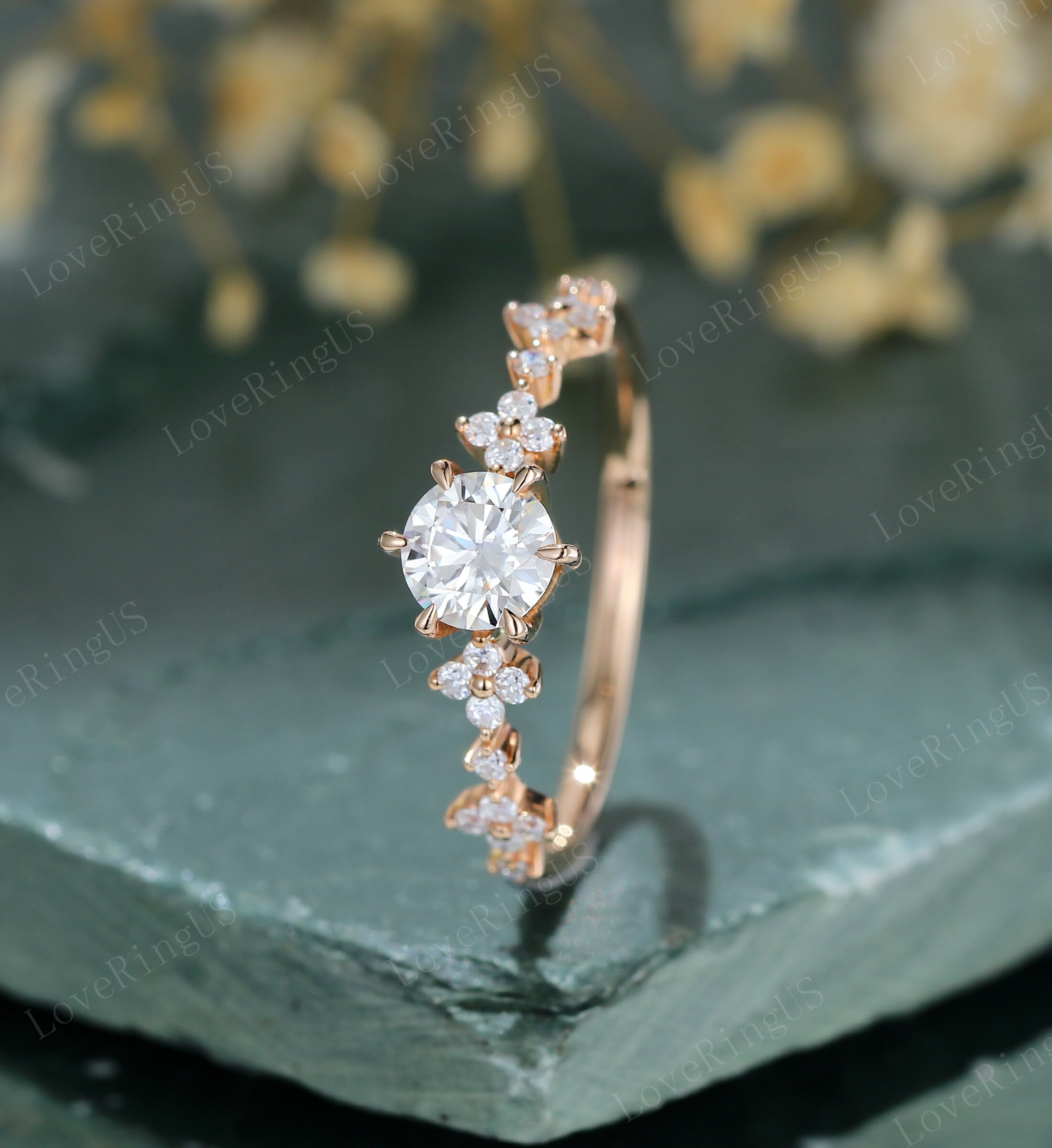 Round Cut Vintage Engagement Ring Unique Moissanite Engagement | Etsy