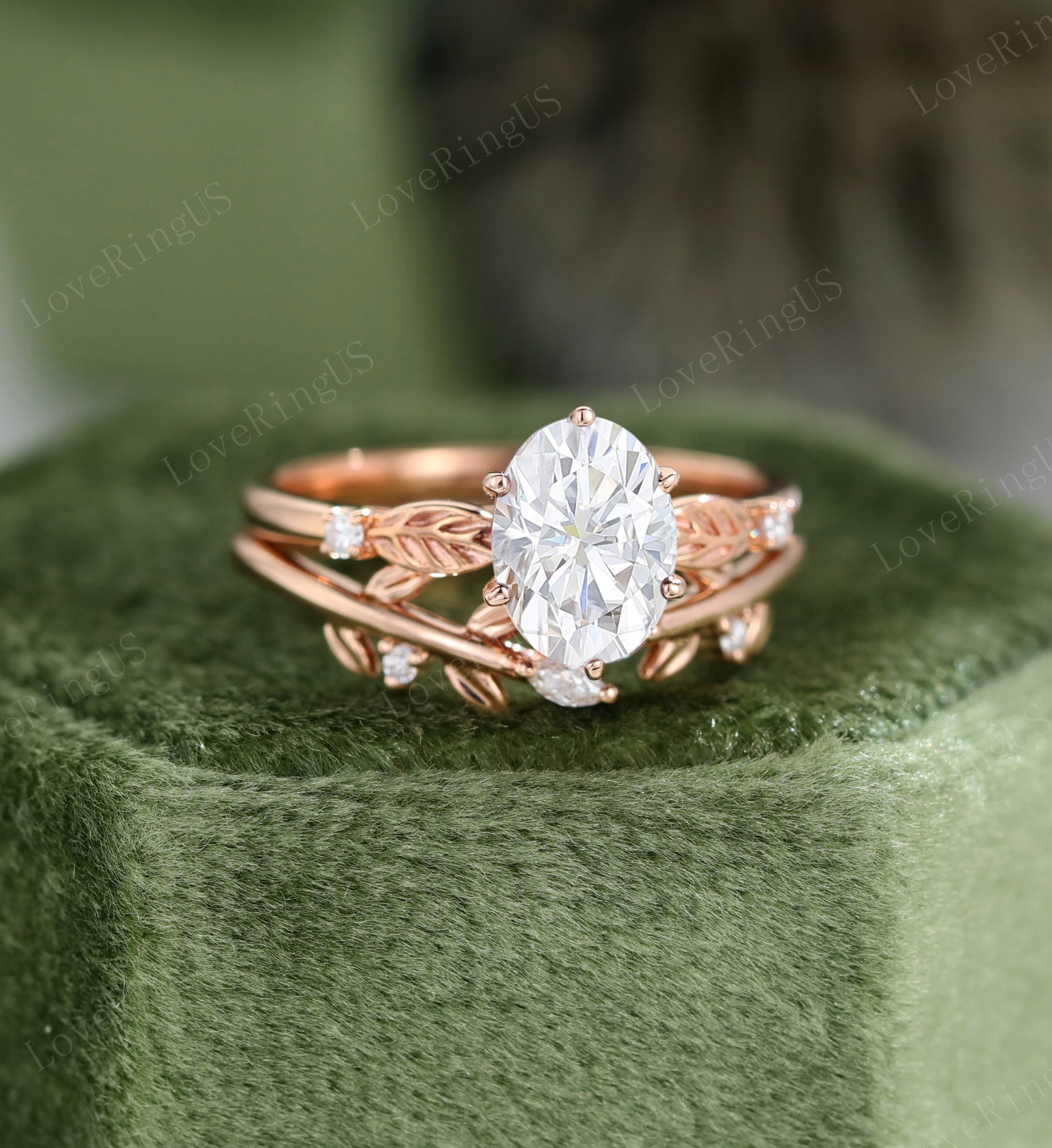 Oval Moissanite Engagement Ring Set Unique Vintage Engagement - Etsy