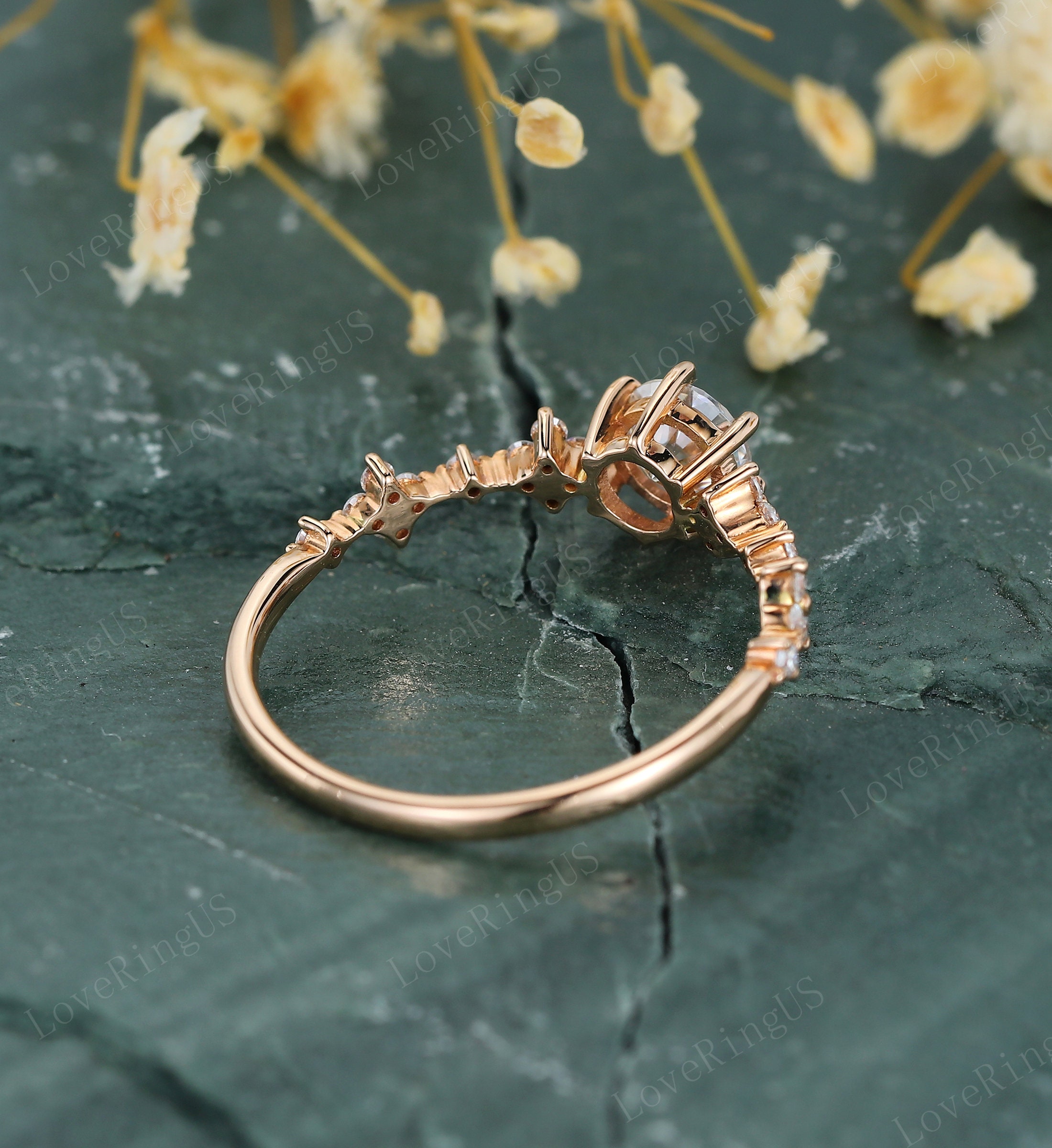 Round Cut Vintage Engagement Ring Unique Moissanite Engagement | Etsy