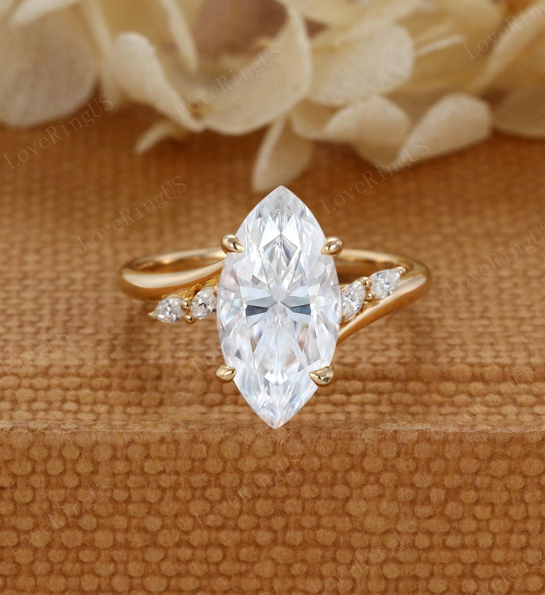 Marquise Cut Moissanite Engagement Ring Vintage Rose Gold Ring Marquise ...
