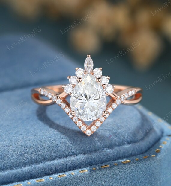 Unique Pear Shaped Engagement Ring Vintage Rose Gold - Etsy