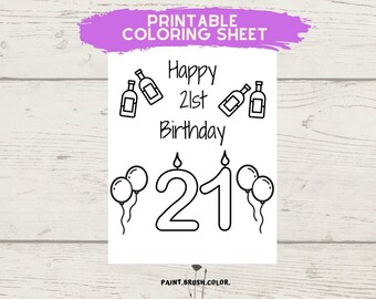 21st Birthday Printable Coloring Sheet Birthday Coloring - Etsy