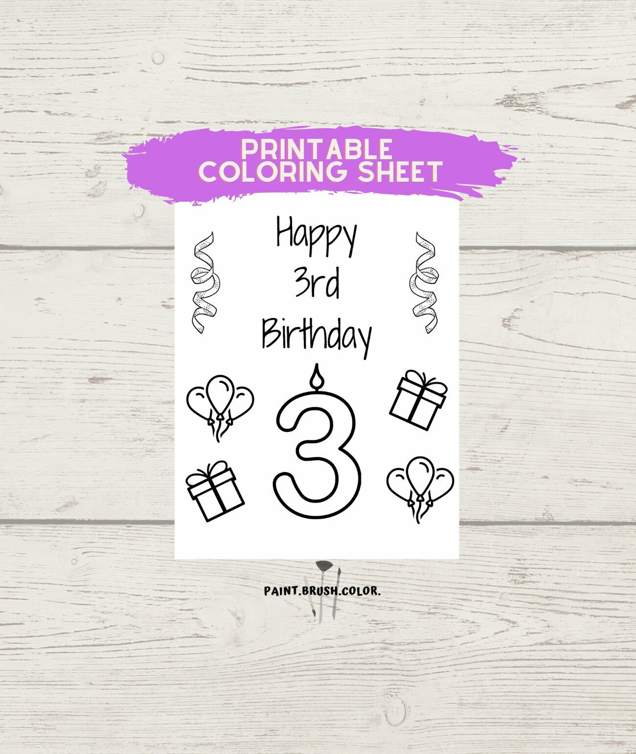 3rd Birthday Printable Coloring Sheet | Birthday Coloring Page ...