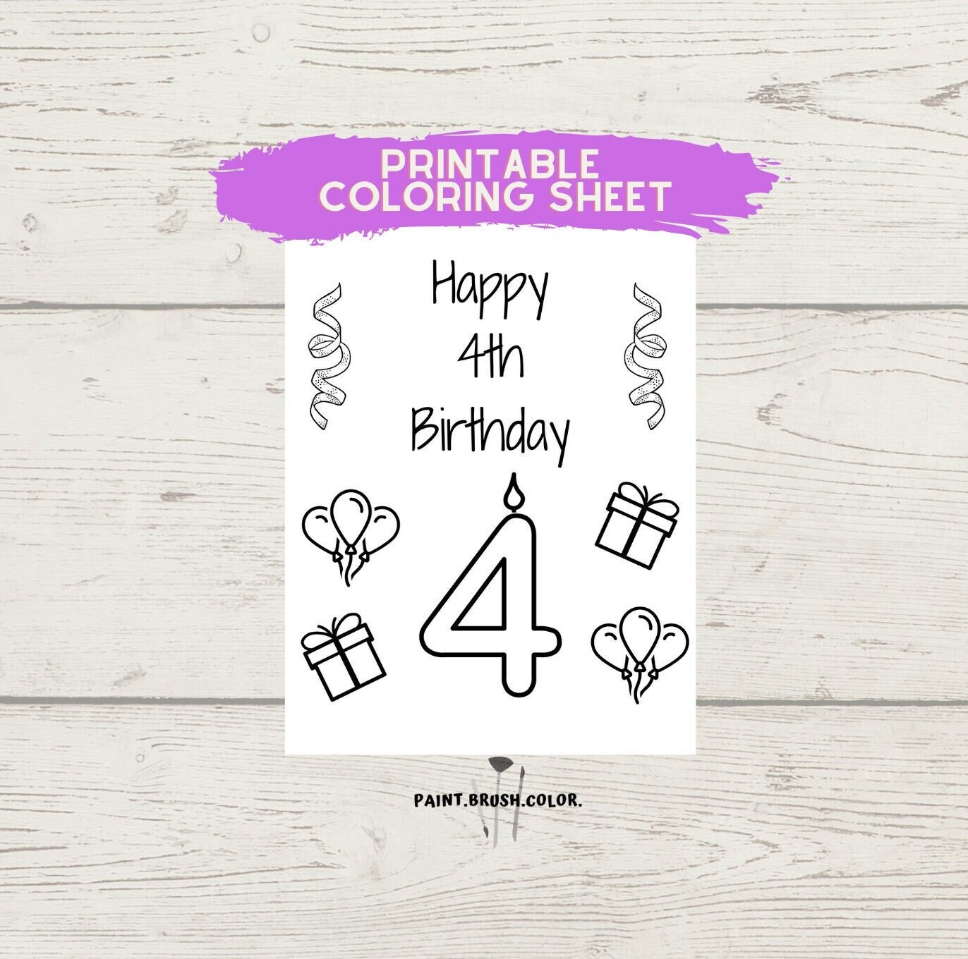 4th Birthday Printable Coloring Sheet | Birthday Coloring Page ...