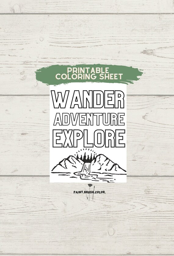 Adventure Explore Printable Coloring Sheet Mountains | Etsy