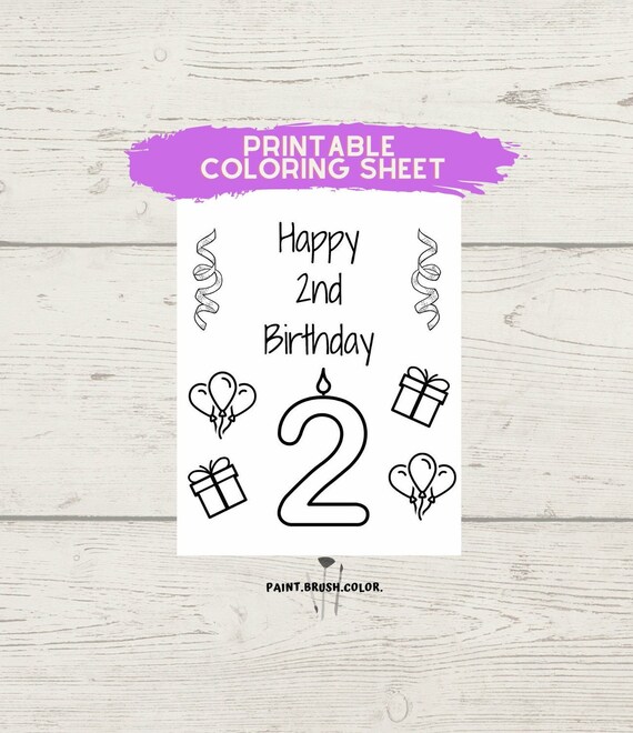2nd Birthday Printable Coloring Sheet Birthday Coloring Page | Etsy