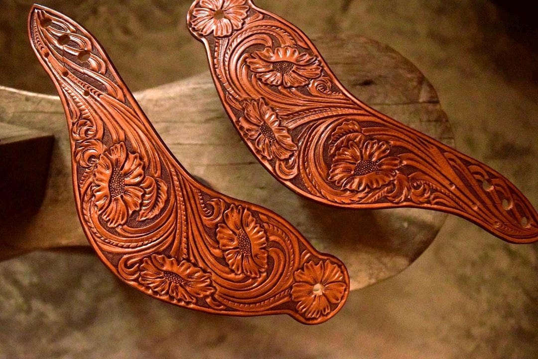 Wild Rose Dovewing Spur Straps Carving Pattern | Leather Tooling Design ...