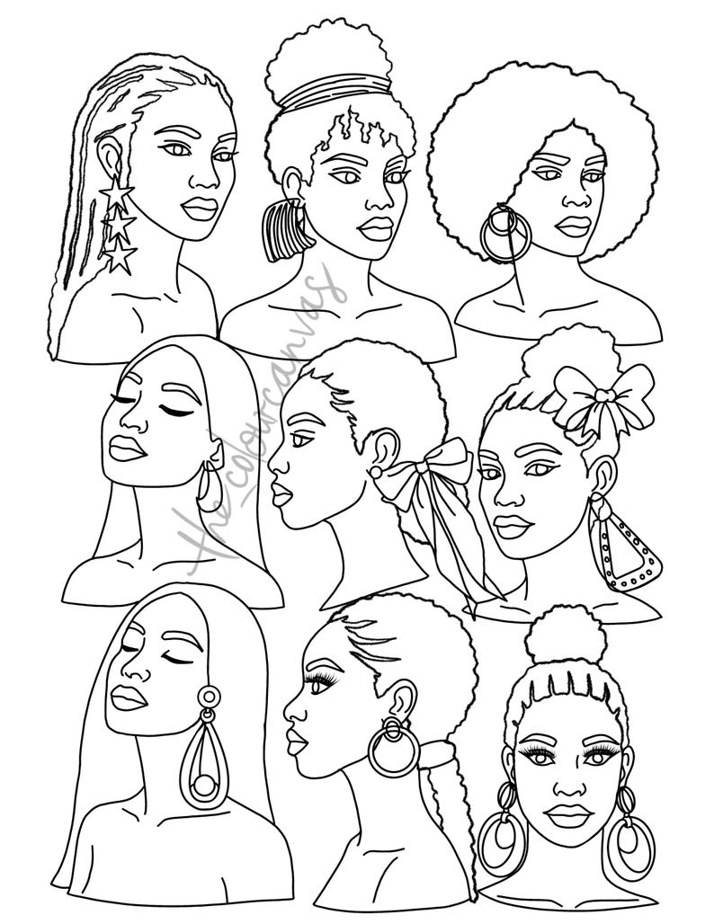Black Girl Magic Coloring Page – Afrocentric Women Portraits Printable ...
