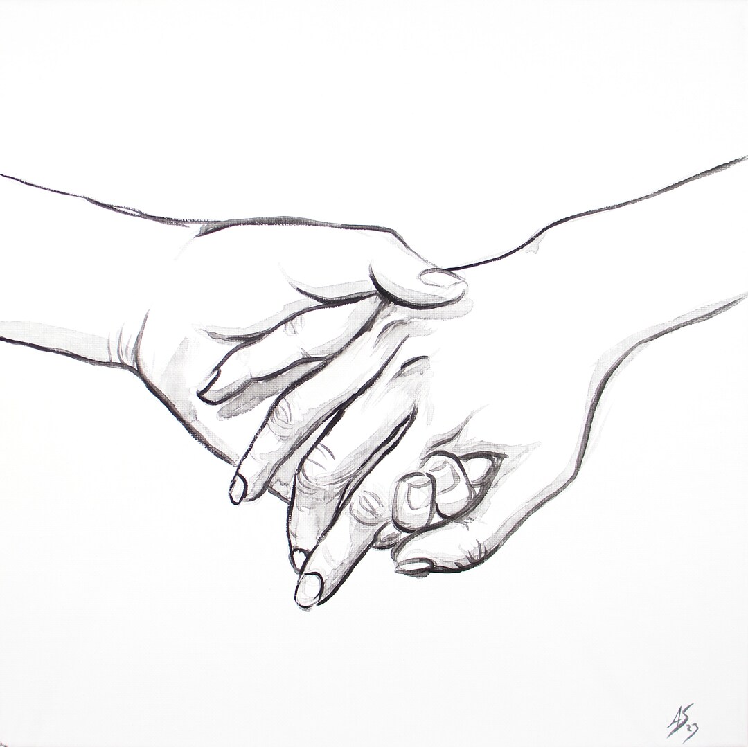 Original Canvas Painting, Hands Holding, Black and White - Etsy
