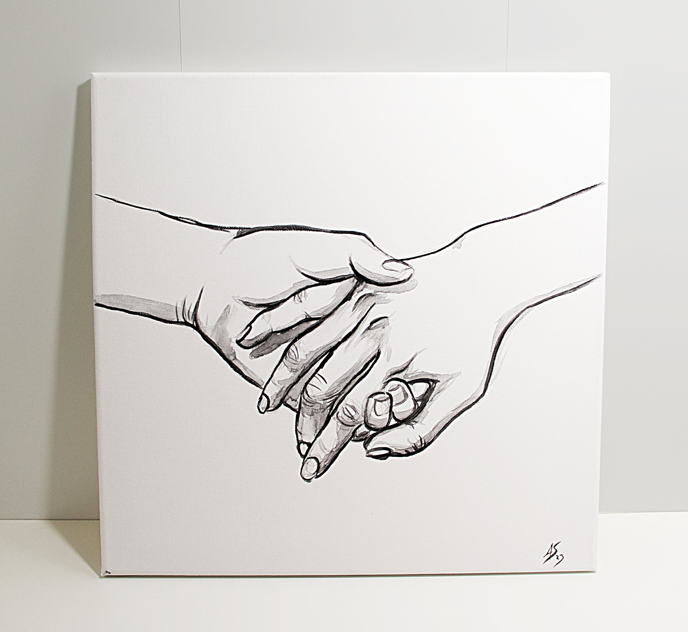 Original Canvas Painting, Hands Holding, Black and White - Etsy