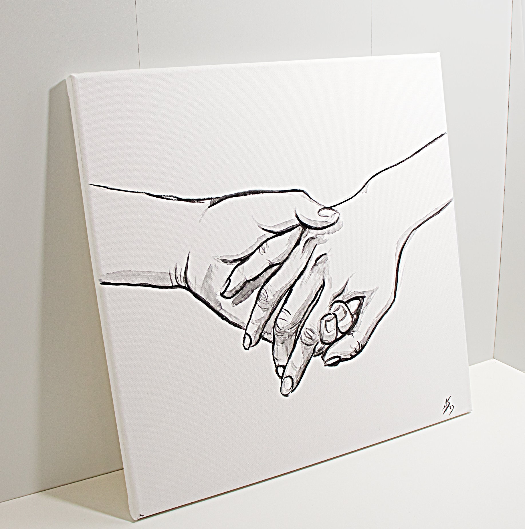 Original Canvas Painting, Hands Holding, Black and White - Etsy