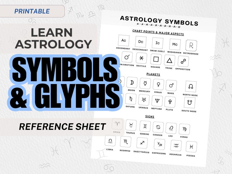 Astrology Symbols Chart | Zodiac & Planet Glyphs Quick Reference (PDF ...